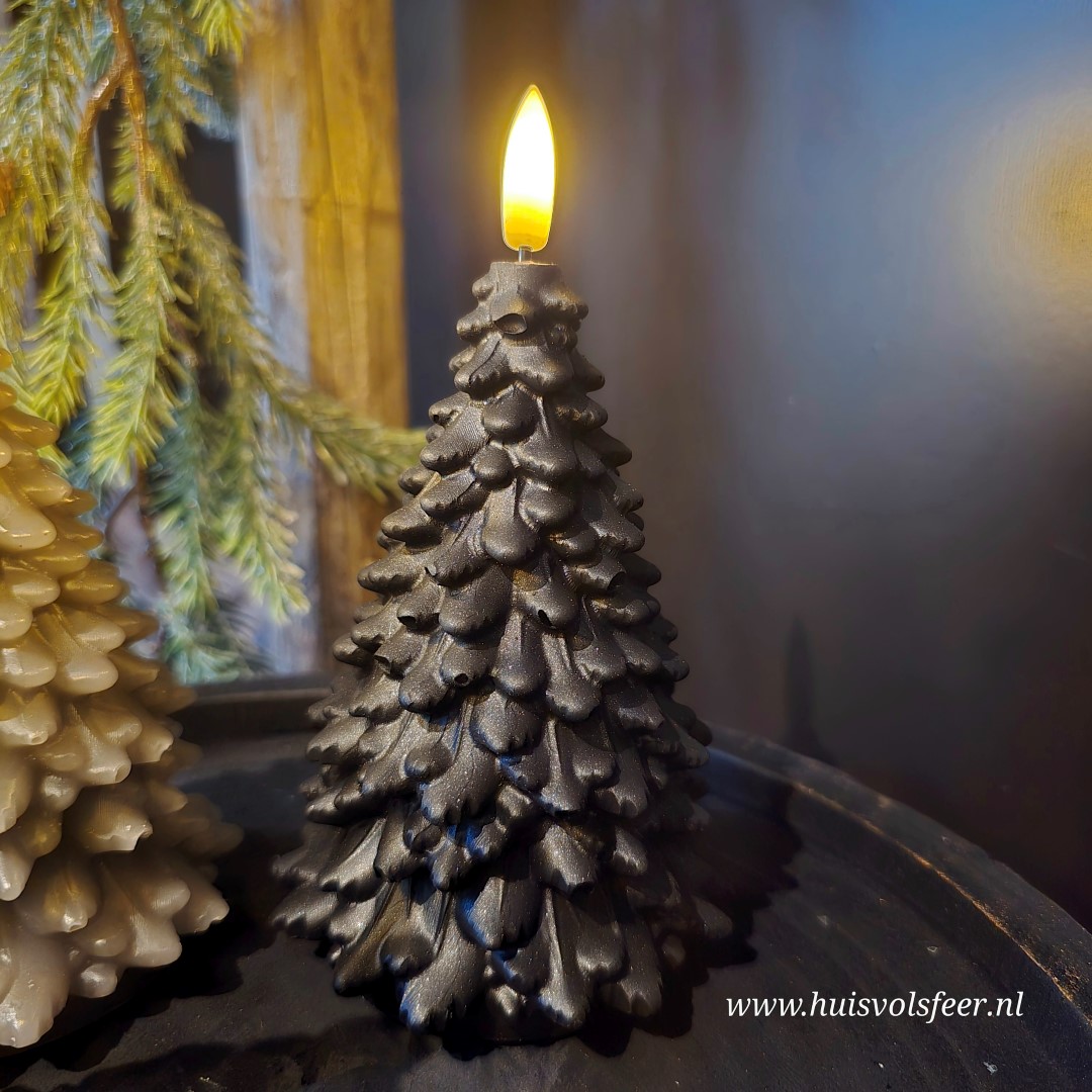 Kerstboom Kaars met LED & Timer || Zwart. - Huisvolsfeer