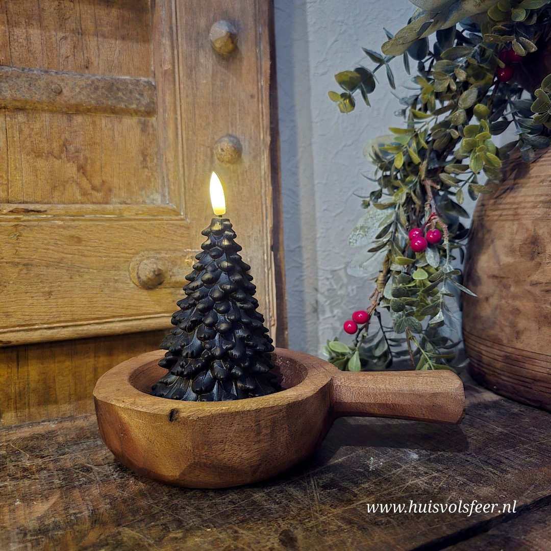 Kerstboom Kaars met LED & Timer || Zwart. - Huisvolsfeer